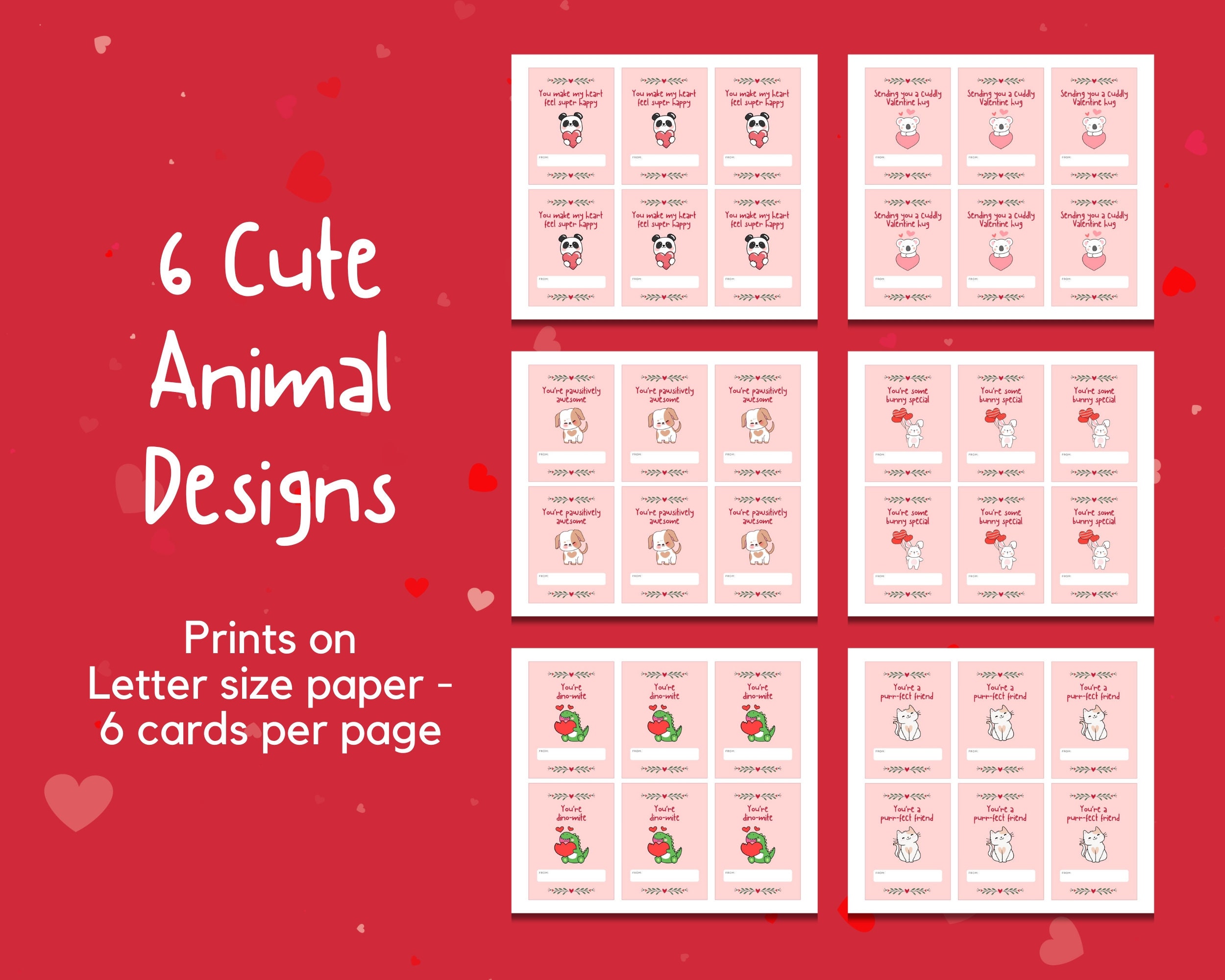 Printable Animal-themed Valentines Cards for Children, Cute Valentine's ...