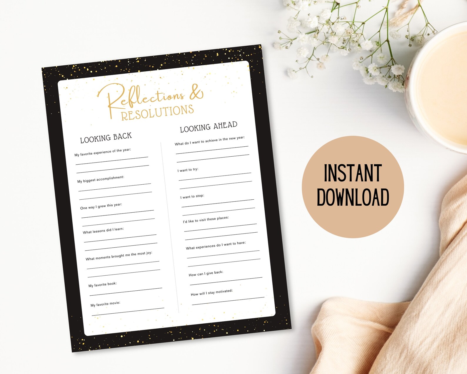 2024 New Years Resolutions Printable, New Years Printable, New Years ...