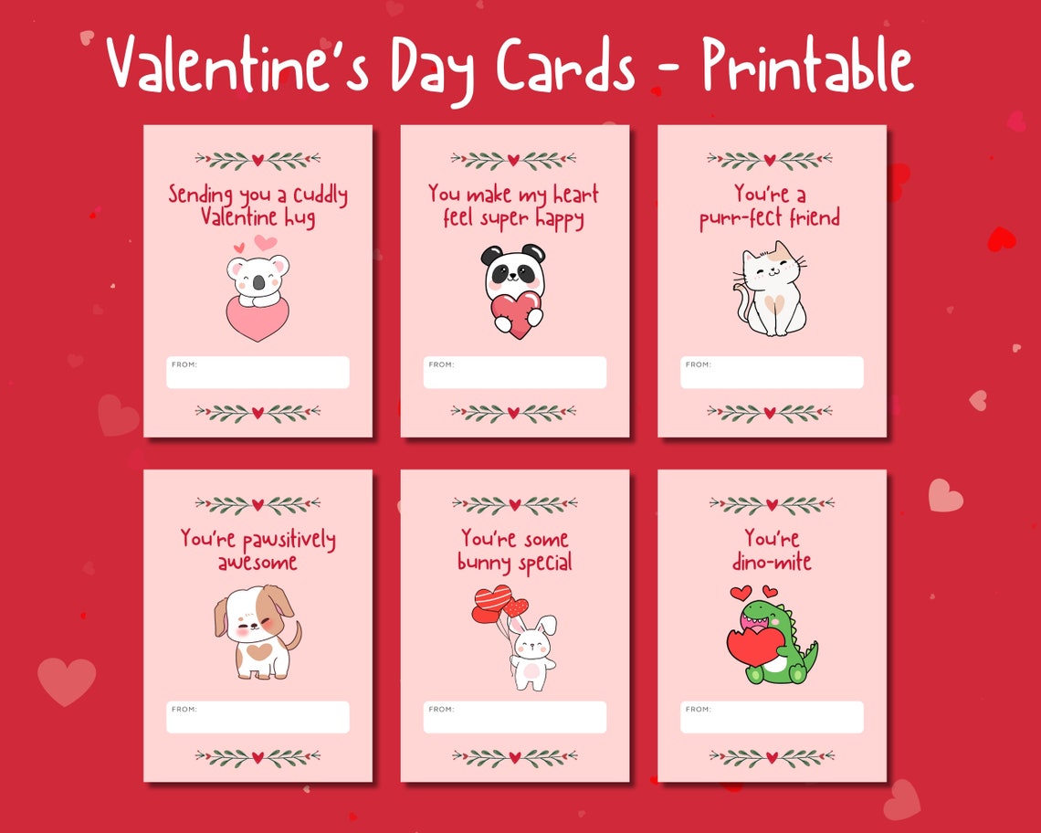 Printable Animal-themed Valentines Cards for Children, Cute Valentine's ...