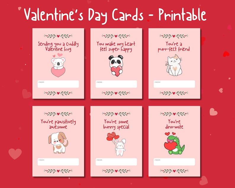 Printable Animal-themed Valentines Cards for Children, Cute Valentine's ...