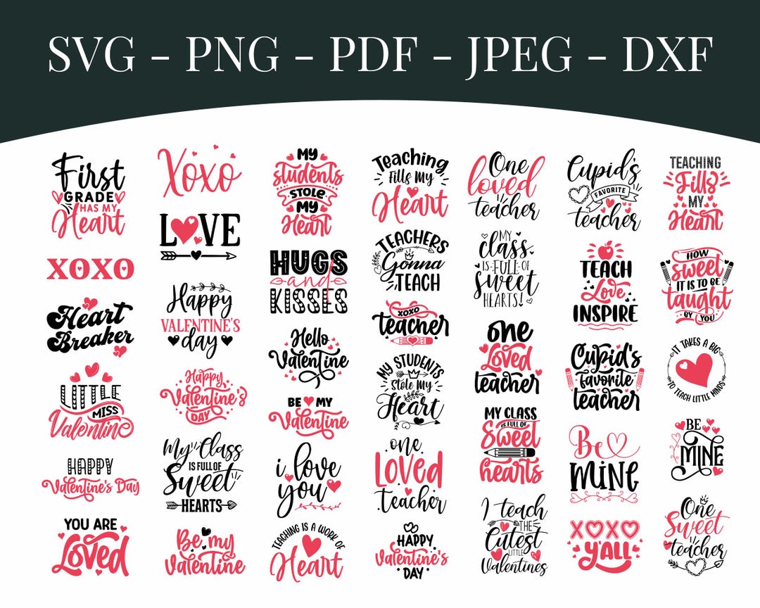 Valentine Teacher SVG PNG Bundle, Cricut Silhouette Cut Files (digital ...