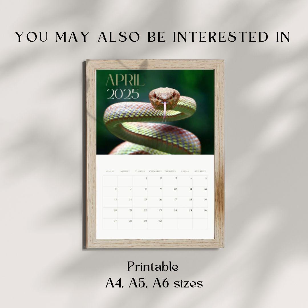 2025 Snake Design Printable PDF Wall Calendar, A3 A4 Size, Sunday Start ...