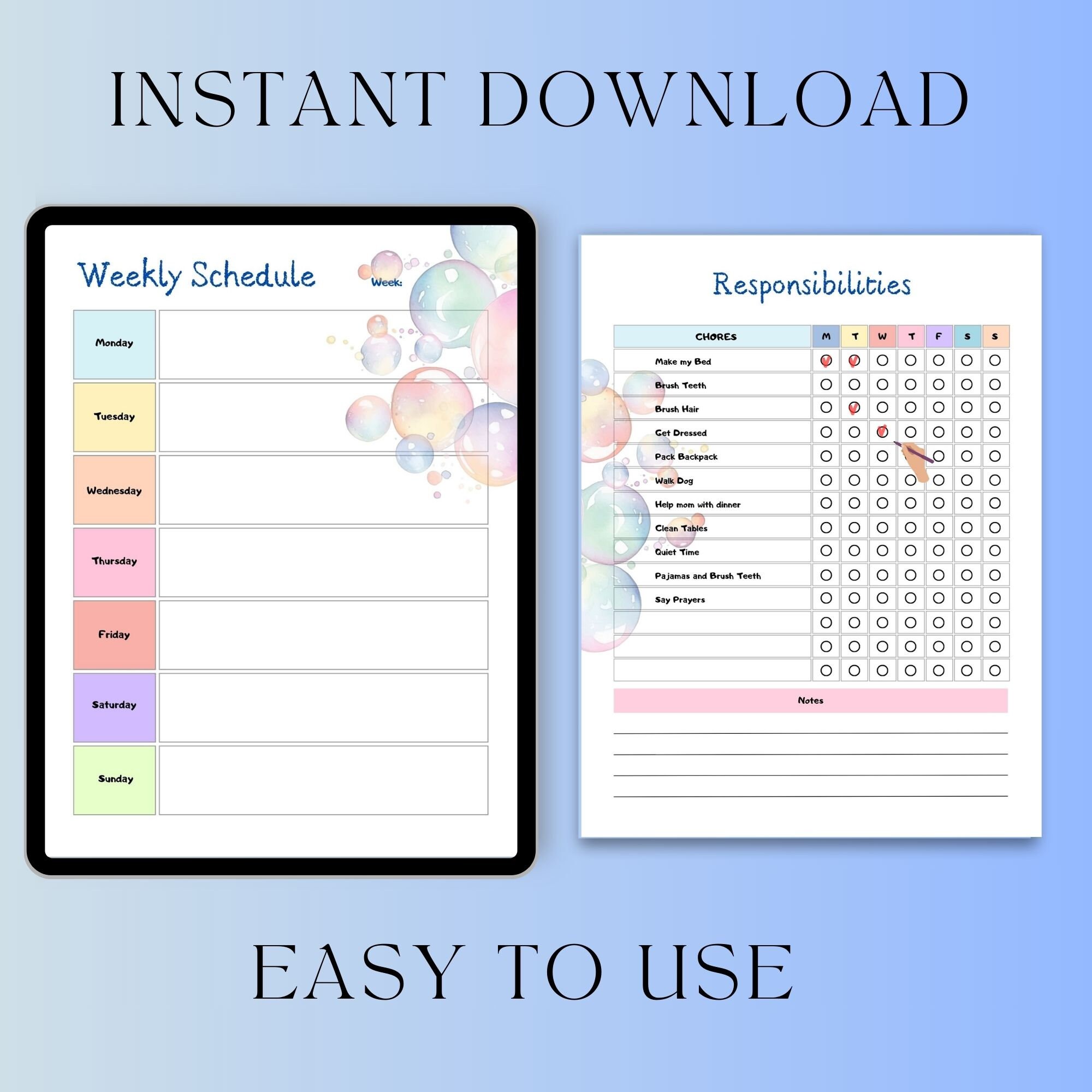 Printable Digital Chore Chart: Kids' Weekly Routine Checklist for ...