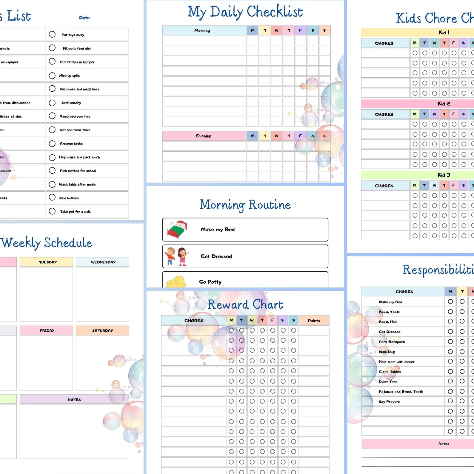 Digital Chore Chart for Kids Printable Chore Chart for Kids - Etsy