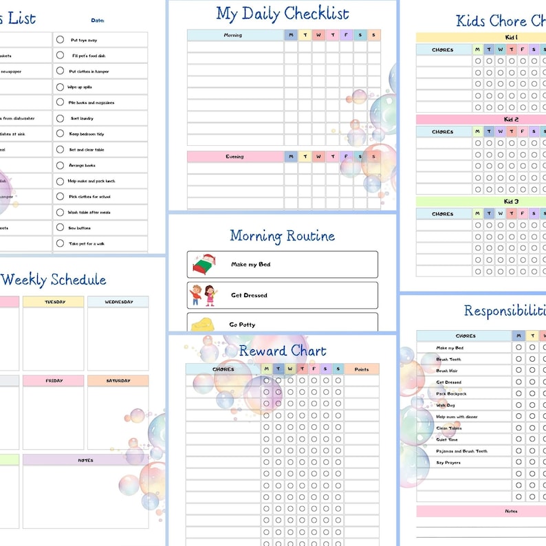Printable Digital Chore Chart: Kids' Weekly Routine Checklist for ...