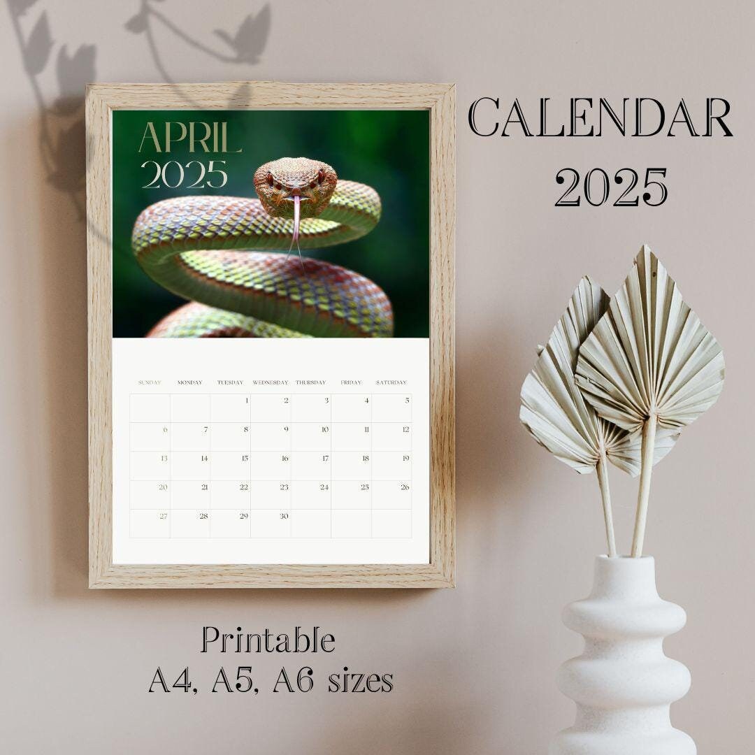 2025 Snakes Calendar Printable Calendar A5 A6 A4 Sunday Start, 2025 ...