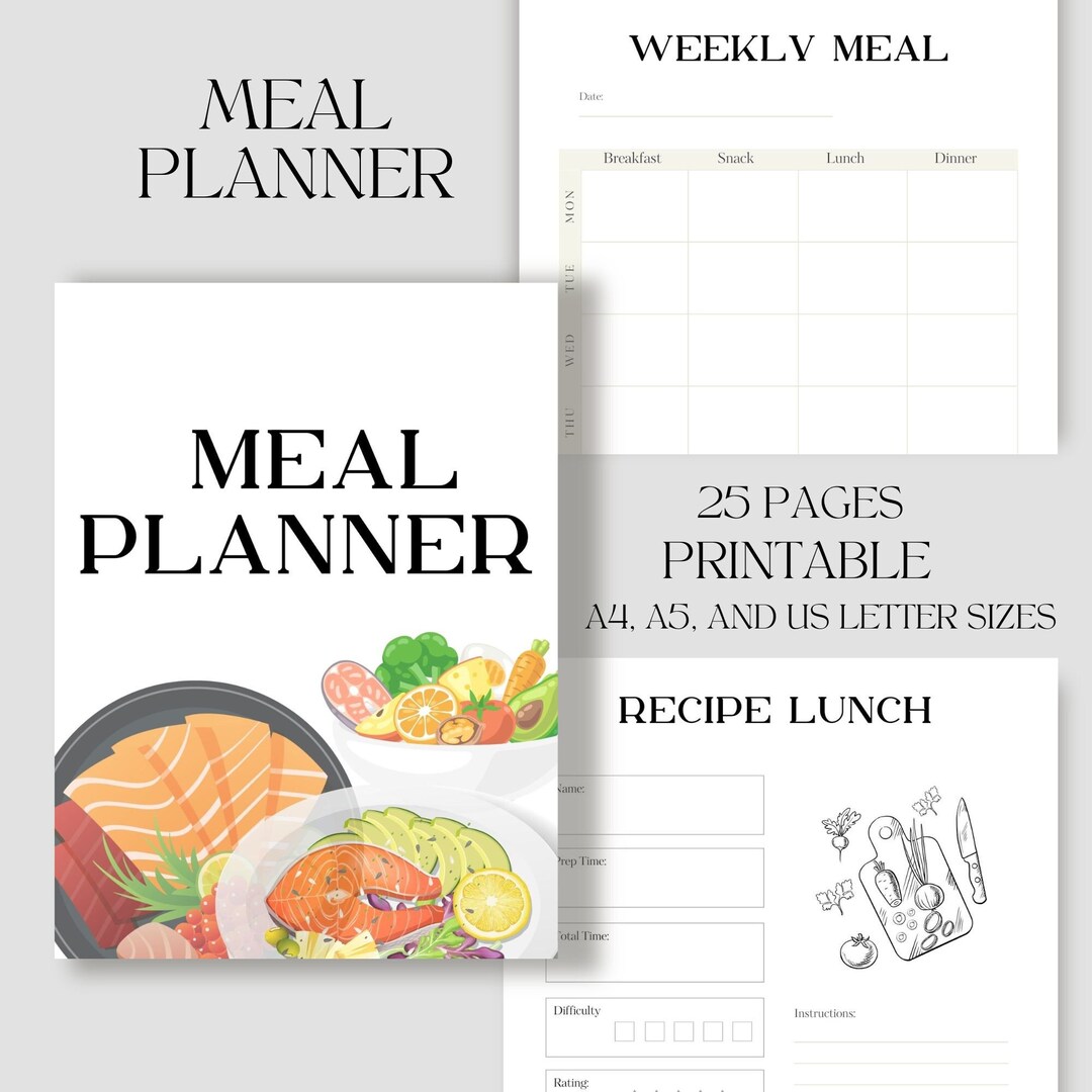 Printable A4 A5 Letter Meal Planner Food Diary Tracker Instant Download ...