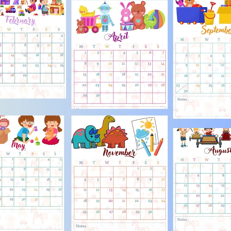 Kids Calendar, Instant Printable Children's Calendar, Blank Calendar ...
