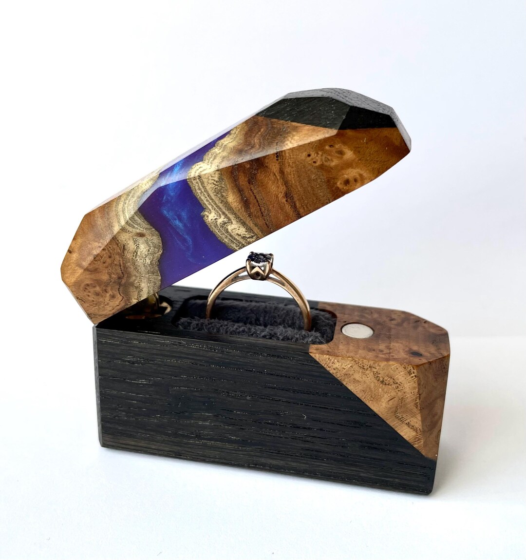 Resin & Wood Engagement Ring Box. Art Epoxy Slim Ring Box Proposal ...