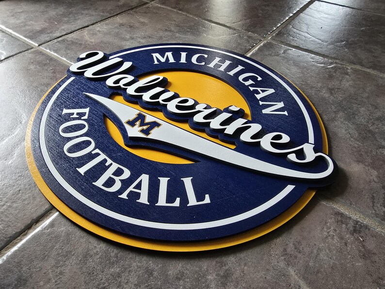 Michigan Wolverines Football Wood Wall Decor | Laser-cut Man Cave Sign ...