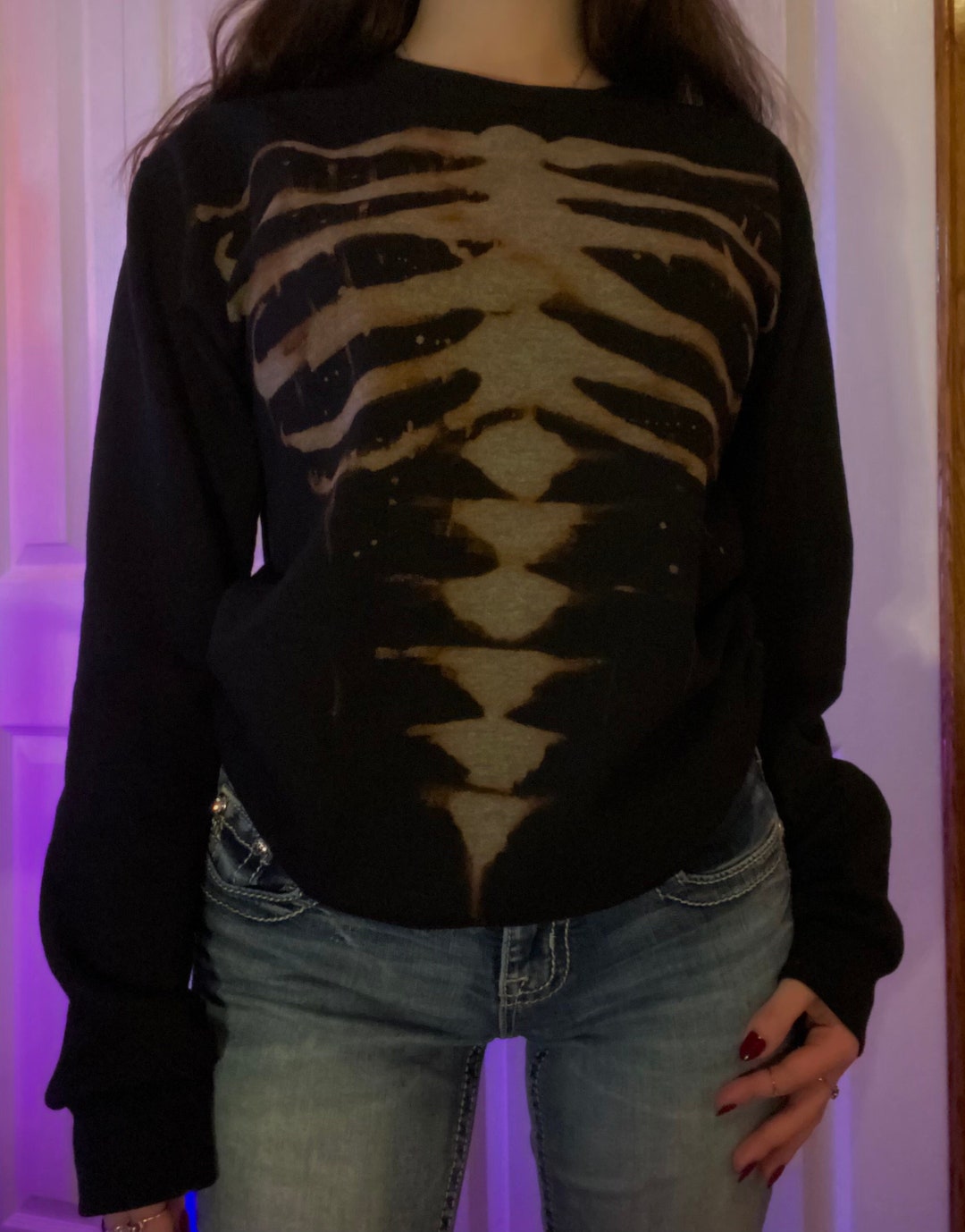 Skeleton Bleached Custom Handmade Sweatshirt - Grunge Alt Unisex - Etsy