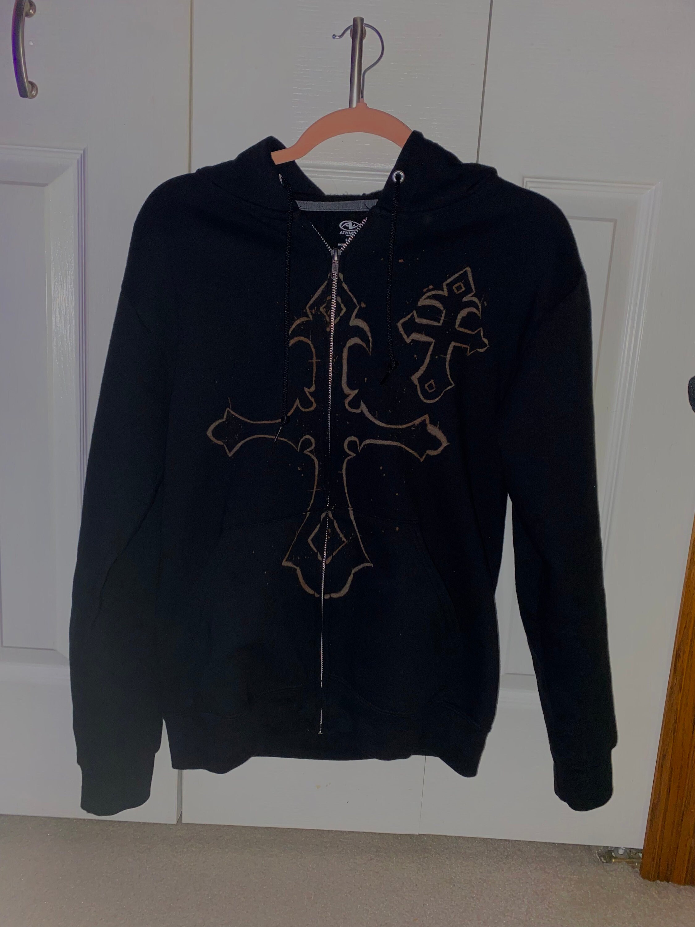 Y2K Gothic Streetwear Handmade Custom Zip up Cross Angel Wing Hoodie ...