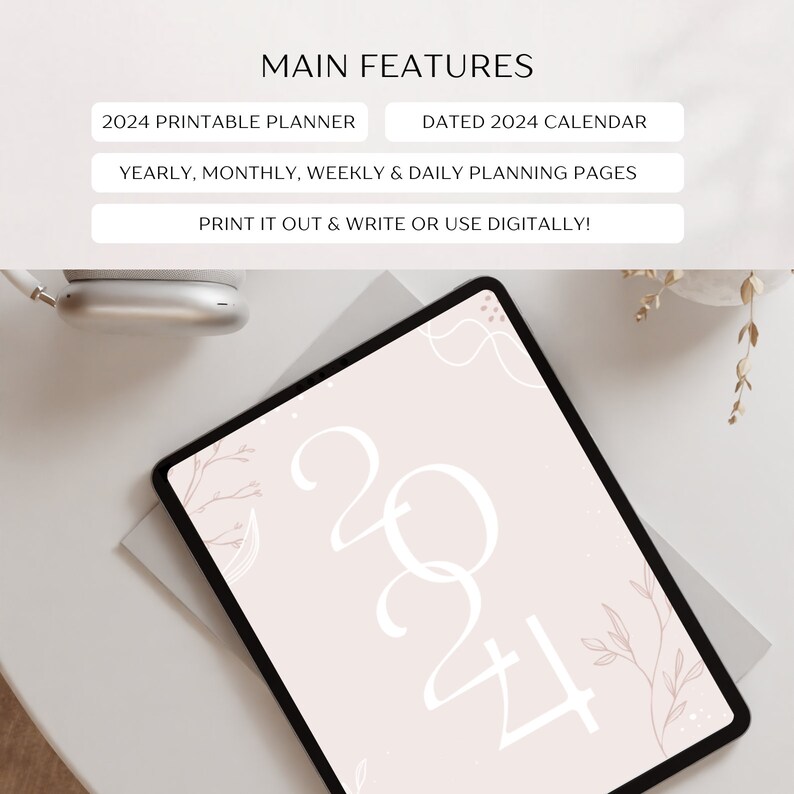 PLR 2024 Digital Planner, DATED 2024 Printable Planner, 2024 Calendar ...