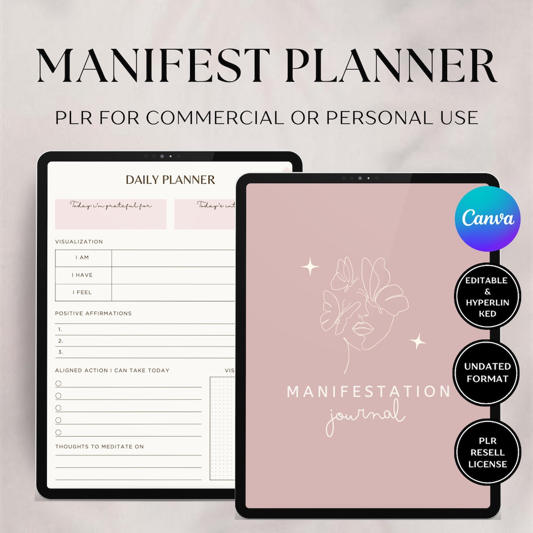 PLR Digital Manifestation Planner, Canva Template, Commercial Use ...