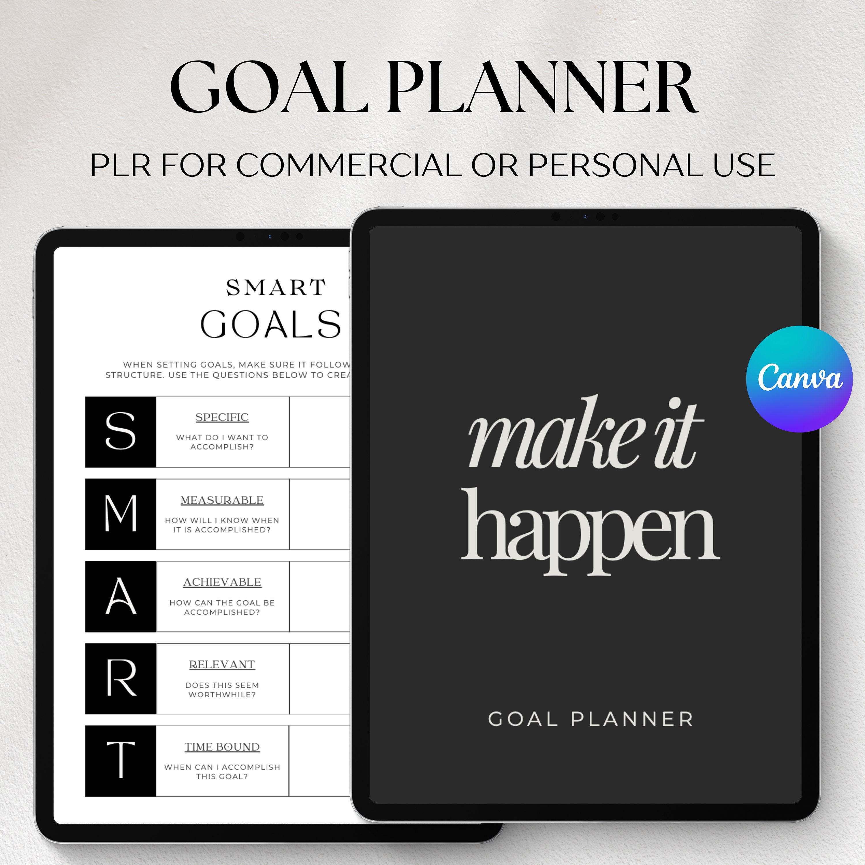 PLR Digital Goal Planner, Canva Template, Commercial Use Editable ...