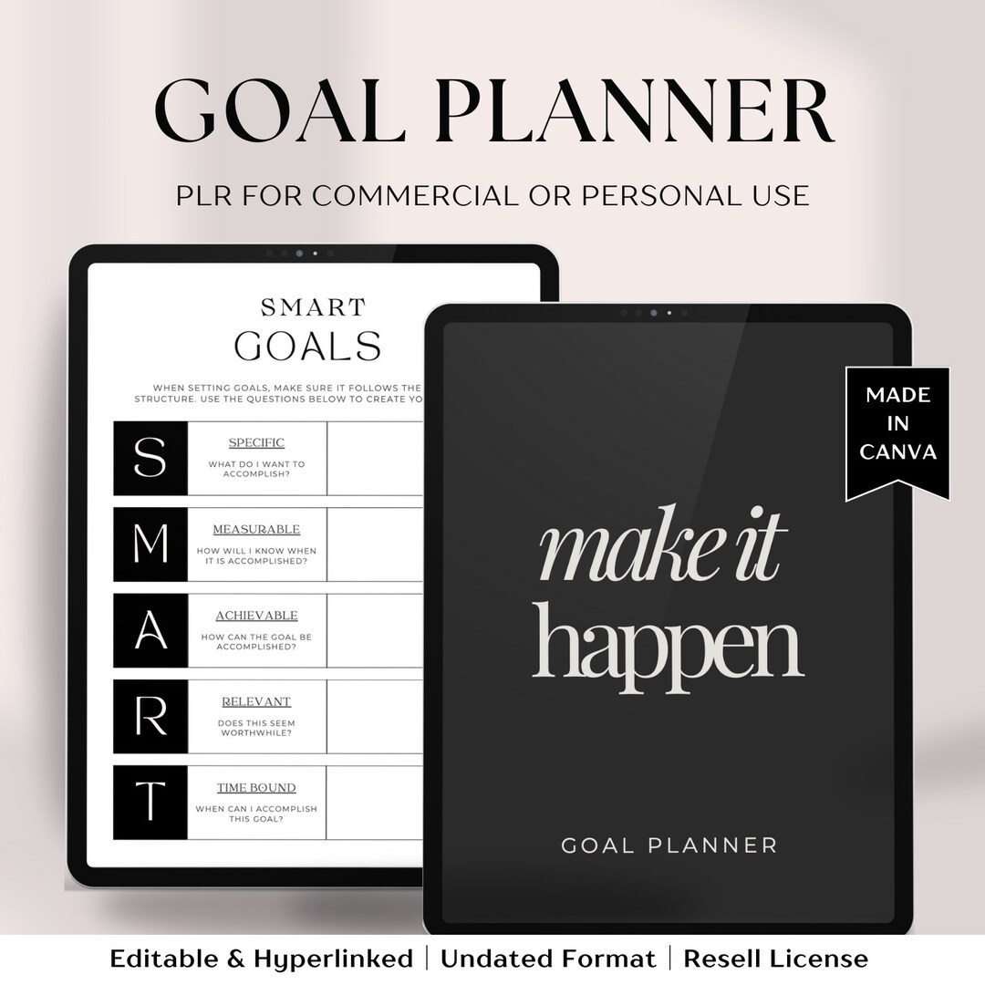PLR Digital Goal Planner, Canva Template, Commercial Use Editable ...