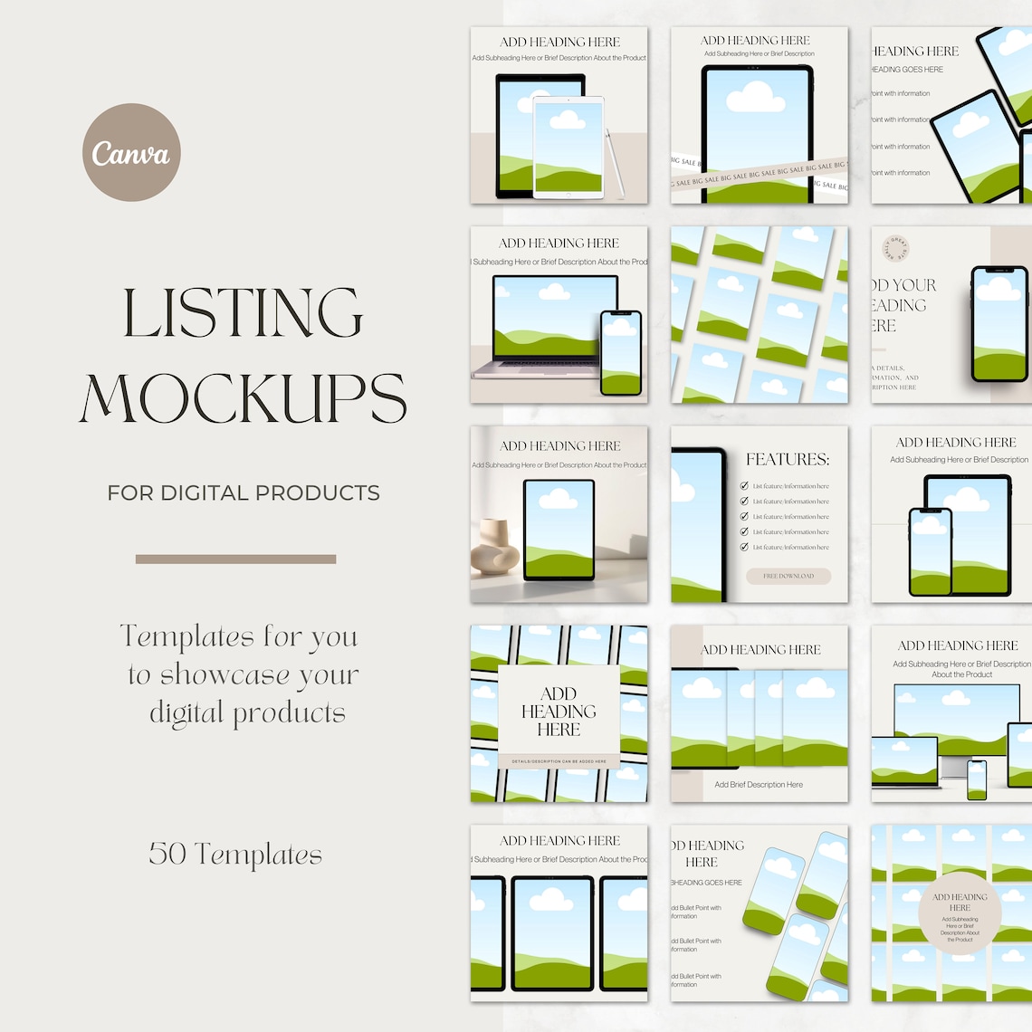 Digital Product Listing Template, Etsy Listing Mockup, Printable Mockup ...