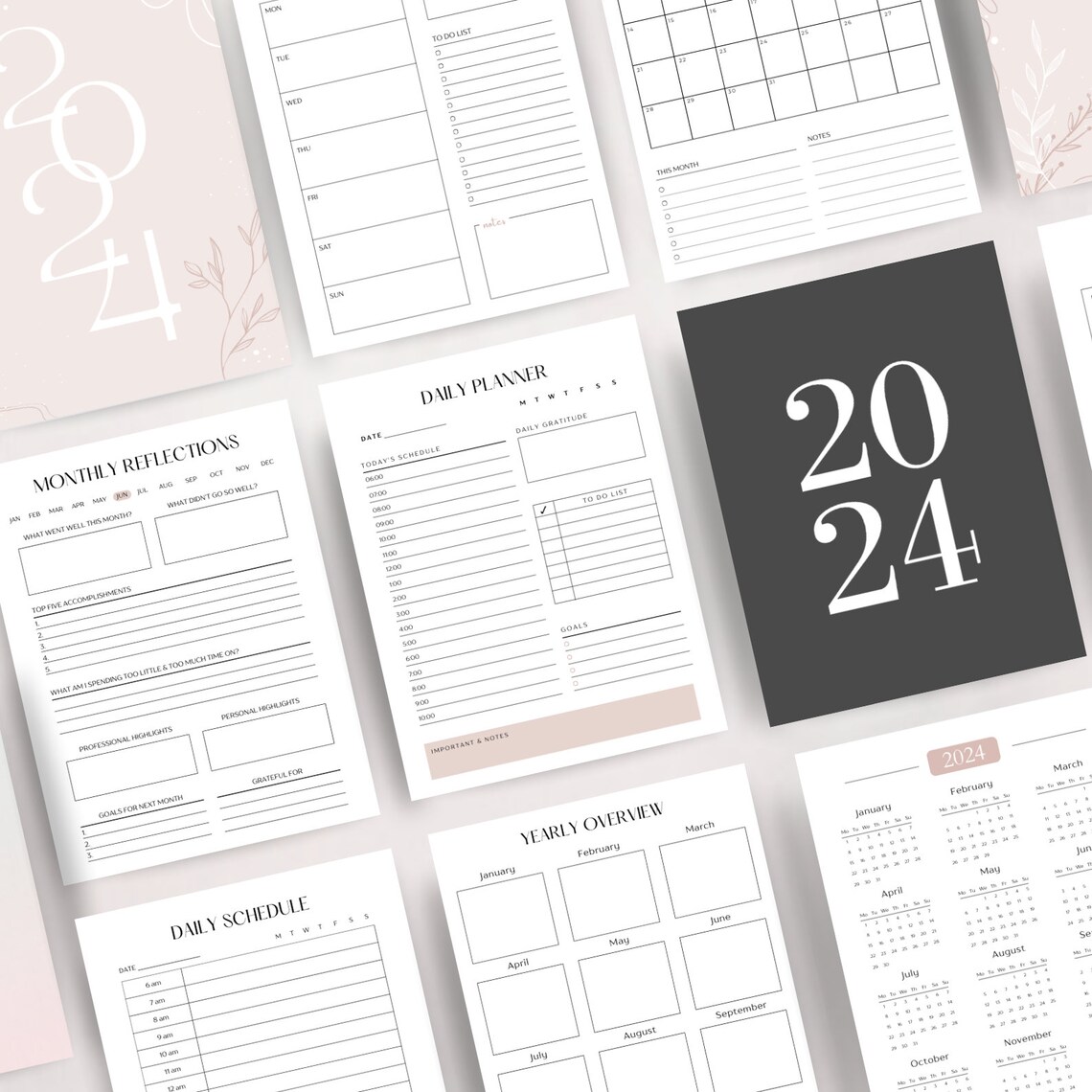 PLR 2024 Digital Planner, DATED 2024 Printable Planner, 2024 Calendar ...