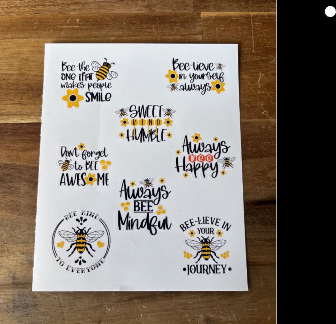 Sheet of 8 Motivational, Bee Themed Stickers Sticker Pack Bee Stickers ...