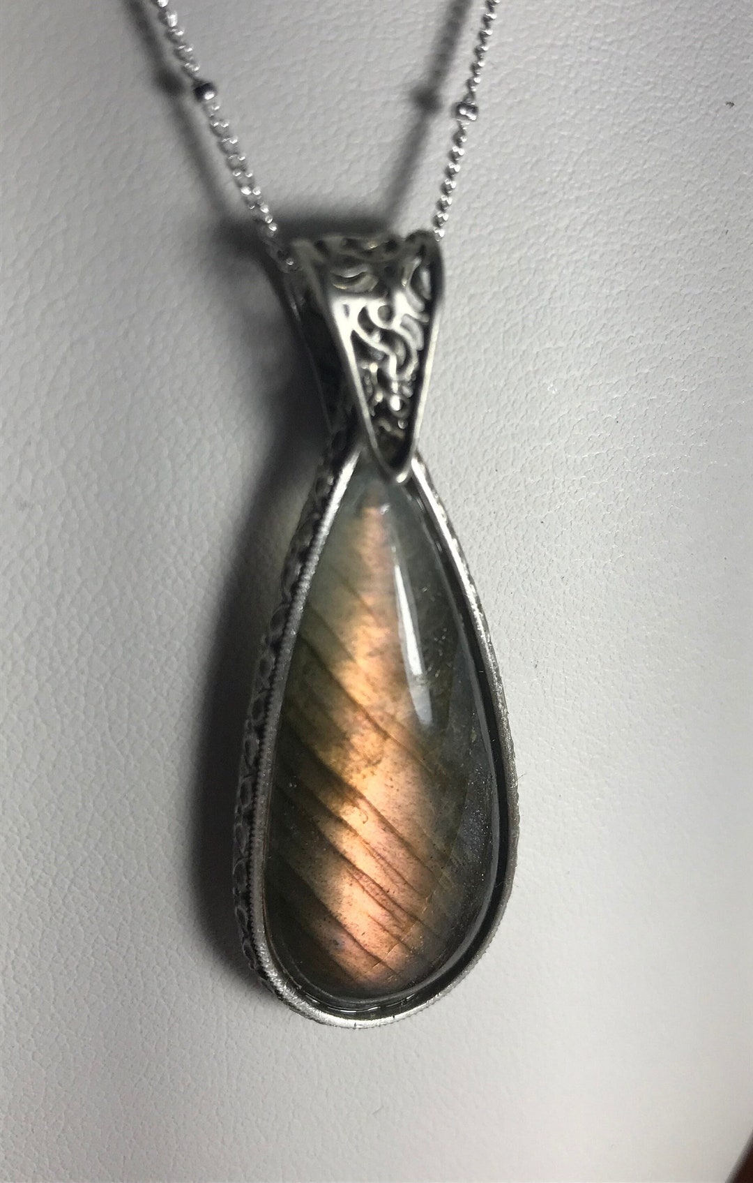 Pink Labradorite Gem Stone With Sterling Silver, Bezel, Bail, Clasp and ...