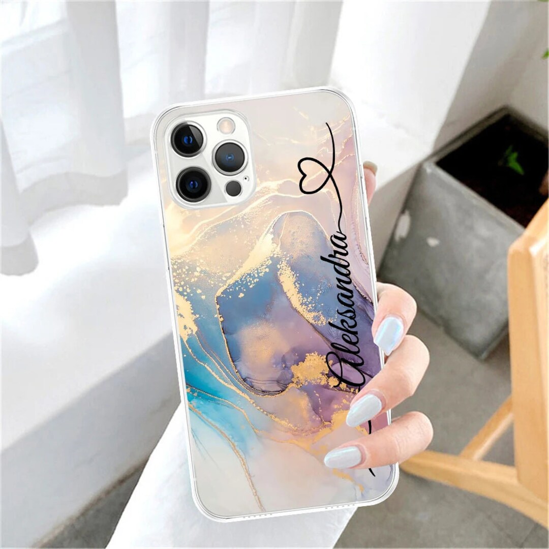 Personalised Customed Name Ink Marble Transparent Phone Case - Etsy