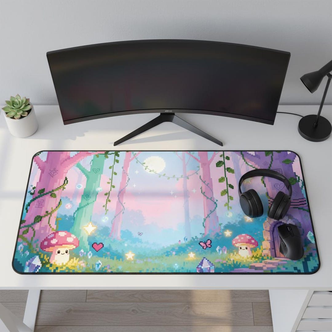 Elven Aesthetic Desk Mat - Pastel Kawaii Desk Mat - 3 Sizes, Stitched ...