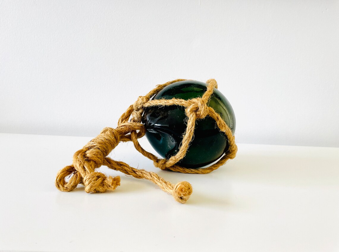 5 Glass Fishing Float on Rope Coastal Decor Nautical Decor Emerald ...