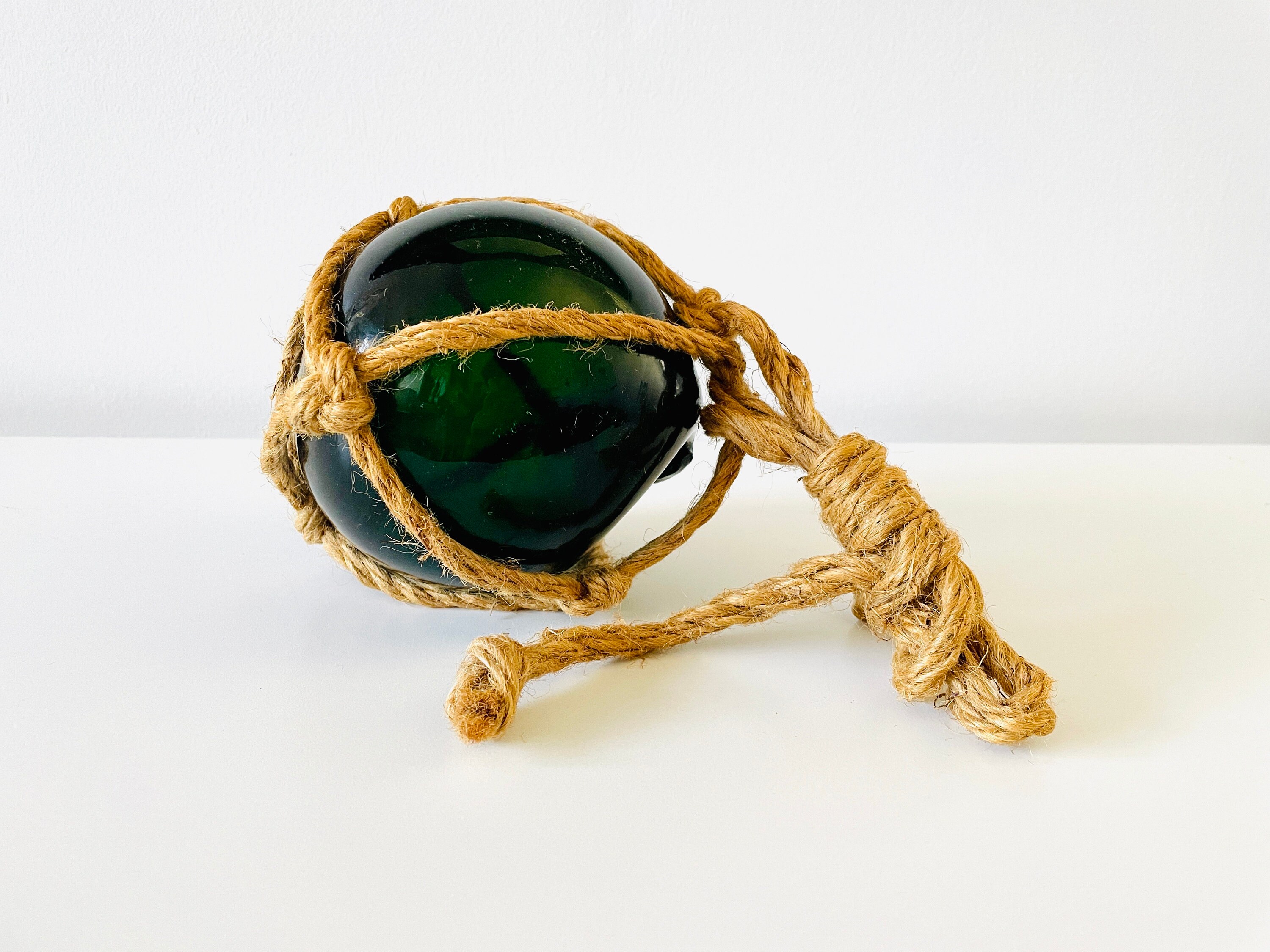 5 Glass Fishing Float on Rope Coastal Decor Nautical Decor Emerald ...