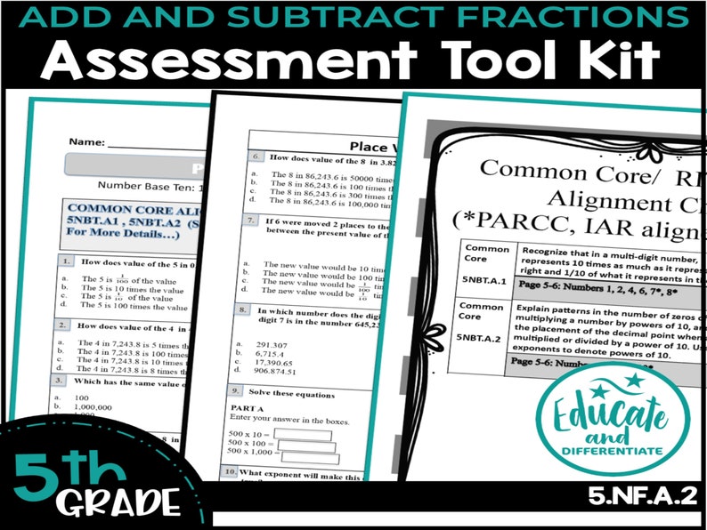 Add and Subtract Fractions Worksheet- Math Printable- Math Quiz - Etsy
