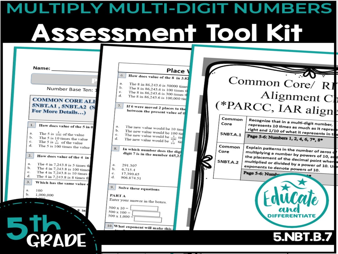 Multiply Multi Digit Numbers Worksheet- 5th Grade Math Quiz - Etsy