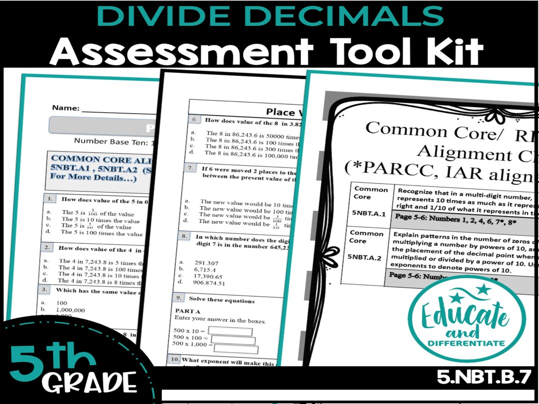 Dividing Decimals Quiz- 5th Grade Math Worksheet - Etsy