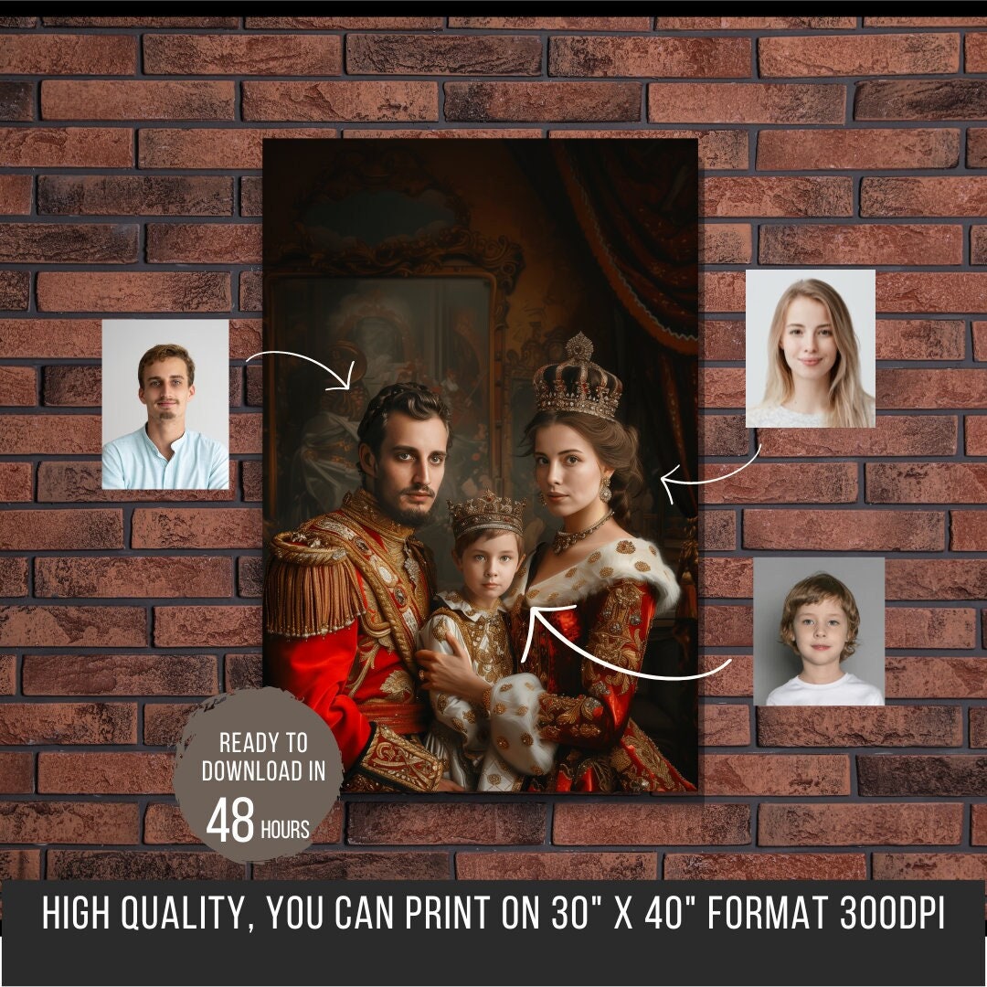 Custom Royal Couple Portrait From Photo, Custom Royal Family Portrait ...