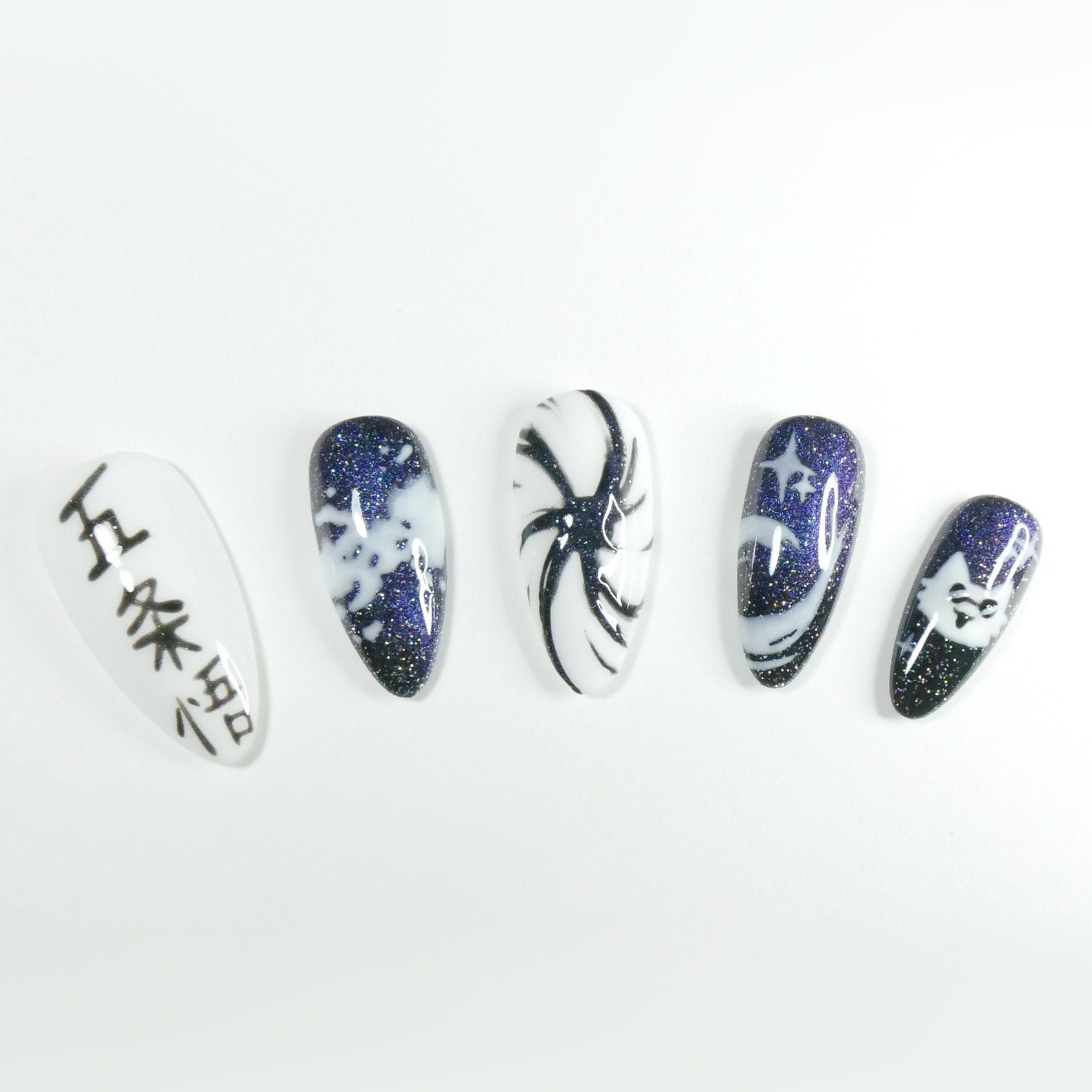 Gojo Satoru Press on Nails Almond Square Stiletto Coffin Long Nails ...