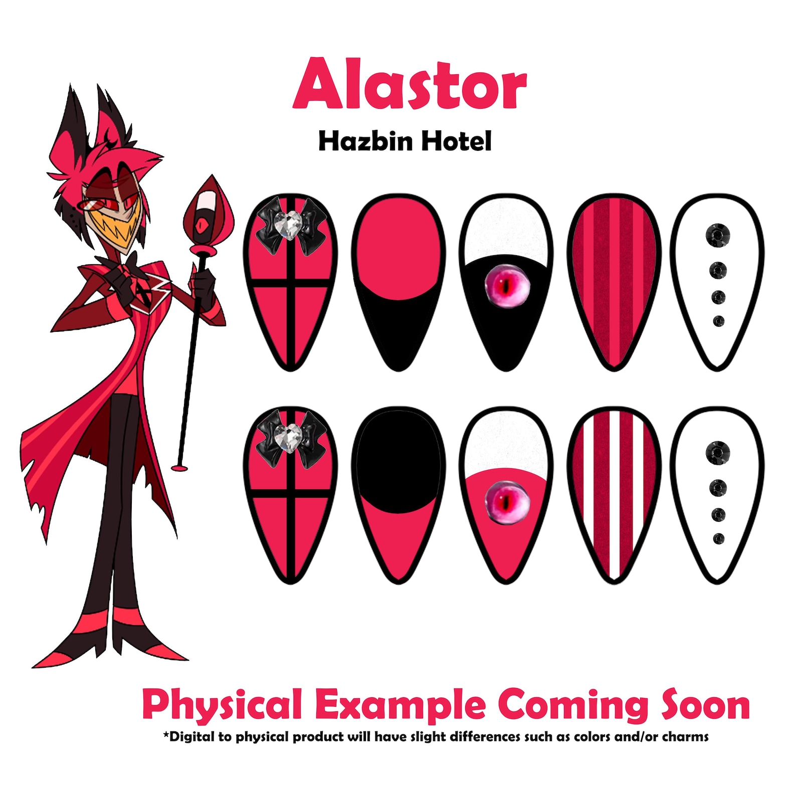 Alastor Hazbin Hotel Press on Nails, Almond, Square, Stiletto, Coffin ...