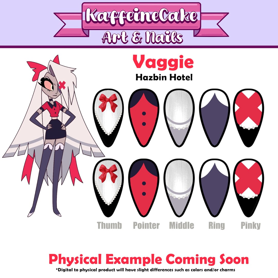 Vaggie Hazbin Hotel Press on Nails, Almond, Square, Stiletto, Coffin ...