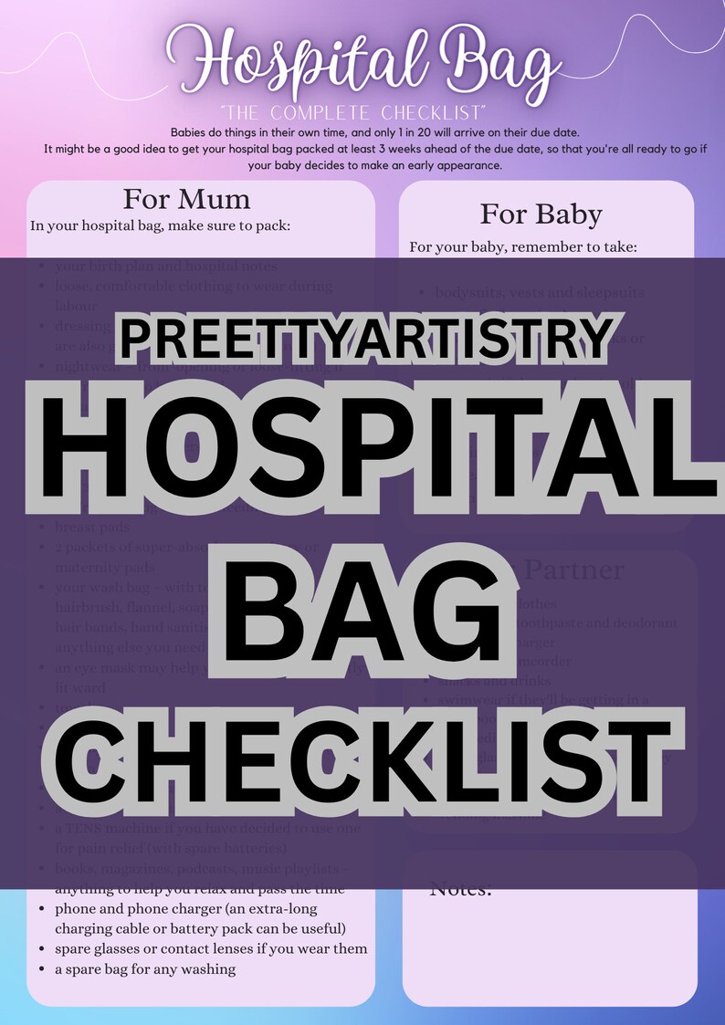 Hospital Bag Checklist Birth Packing List Labor and Delivery Labor Bag ...