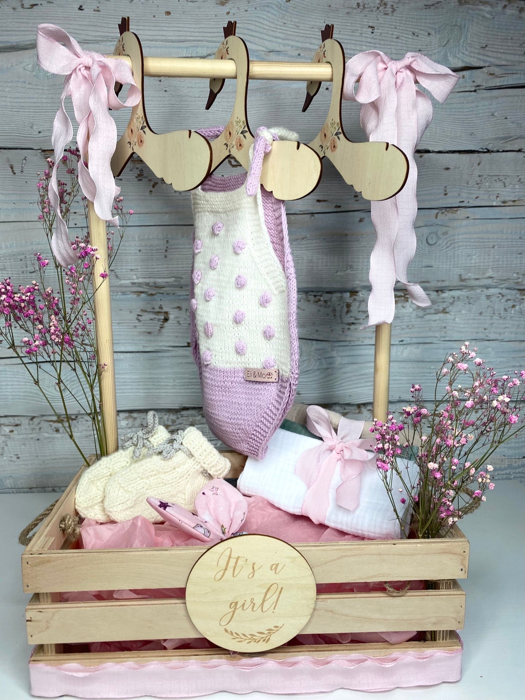 Baby Shower Crate Gender Reveal Present Baby Girl Hamper Handmade ...