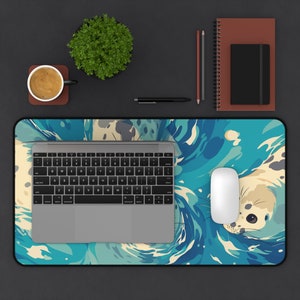 Kawaii Animal Desk Mat With Cute Spotted Seals | Blue Ocean Mousepad ...