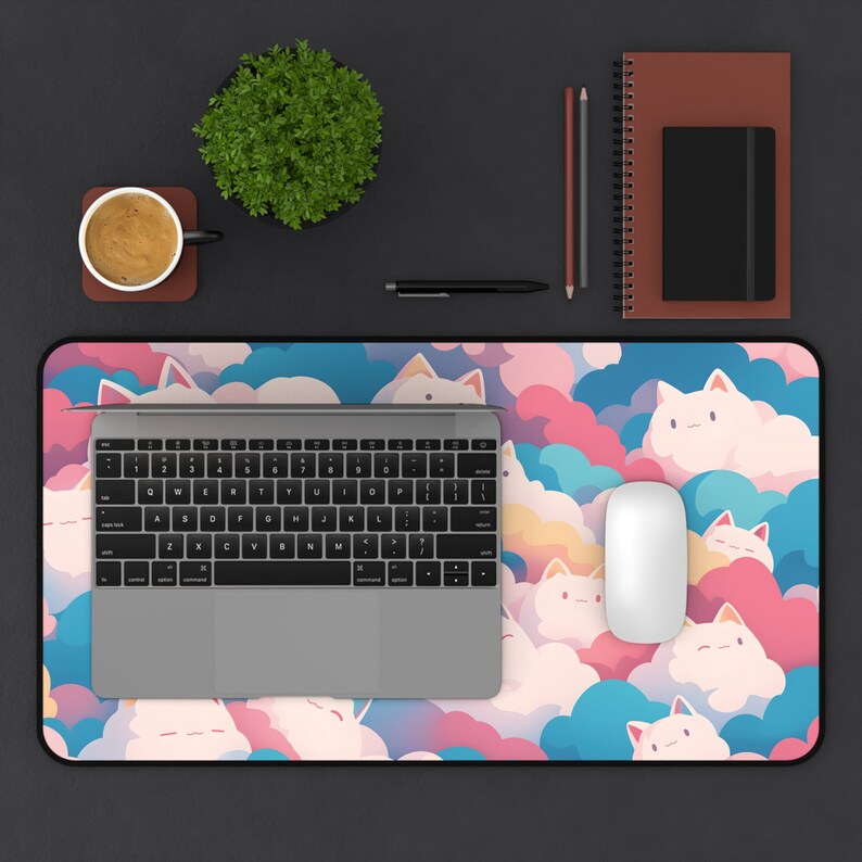Kawaii Cat Cloud Desk Mat, Anime Chibi Aesthetic Desk Pad, Colorful ...
