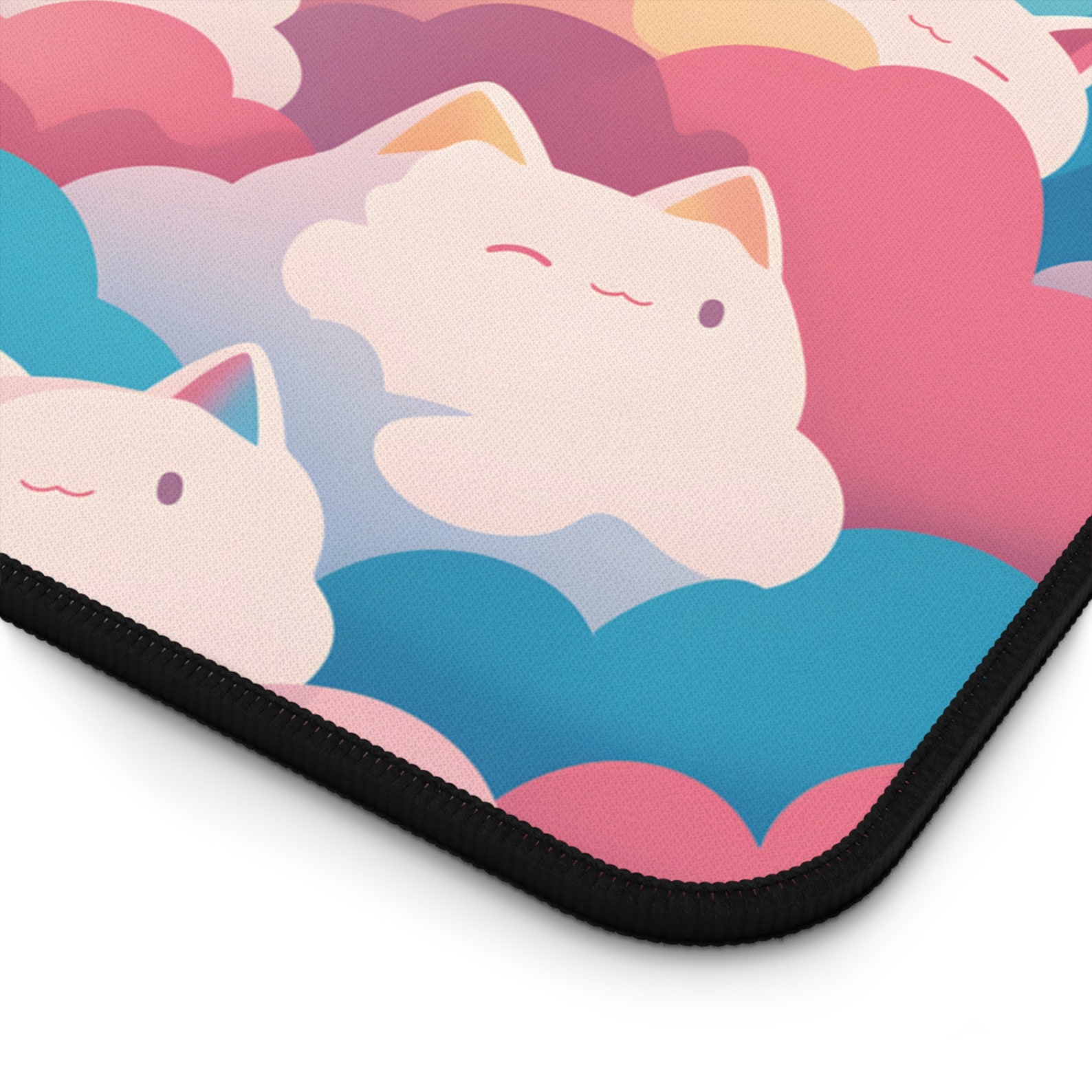 Kawaii Cat Cloud Desk Mat, Anime Chibi Aesthetic Desk Pad, Colorful ...