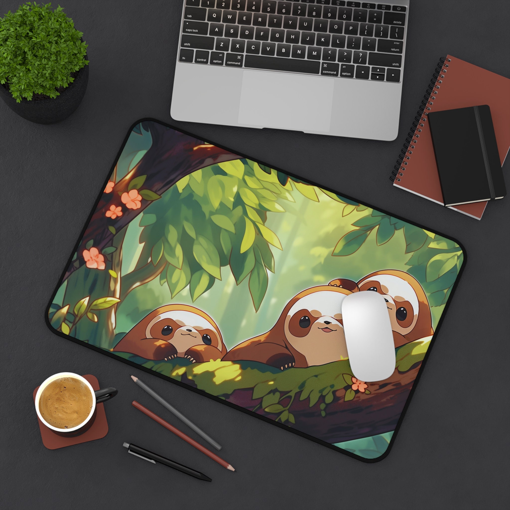 Kawaii Animal Desk Mat With Cute Sloths, Chibi Anime Aesthetic Desk Pad ...