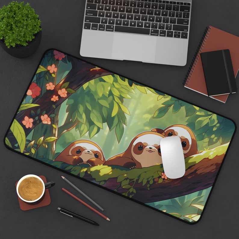 Kawaii Animal Desk Mat With Cute Sloths, Chibi Anime Aesthetic Desk Pad ...