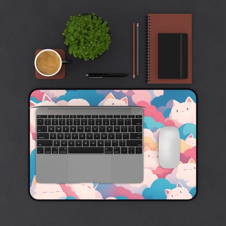 Kawaii Cat Cloud Desk Mat, Anime Chibi Aesthetic Desk Pad, Colorful ...