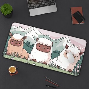Kawaii Animal Desk Mat Featuring Cute Alpacas | Pastel Colored Mouse ...