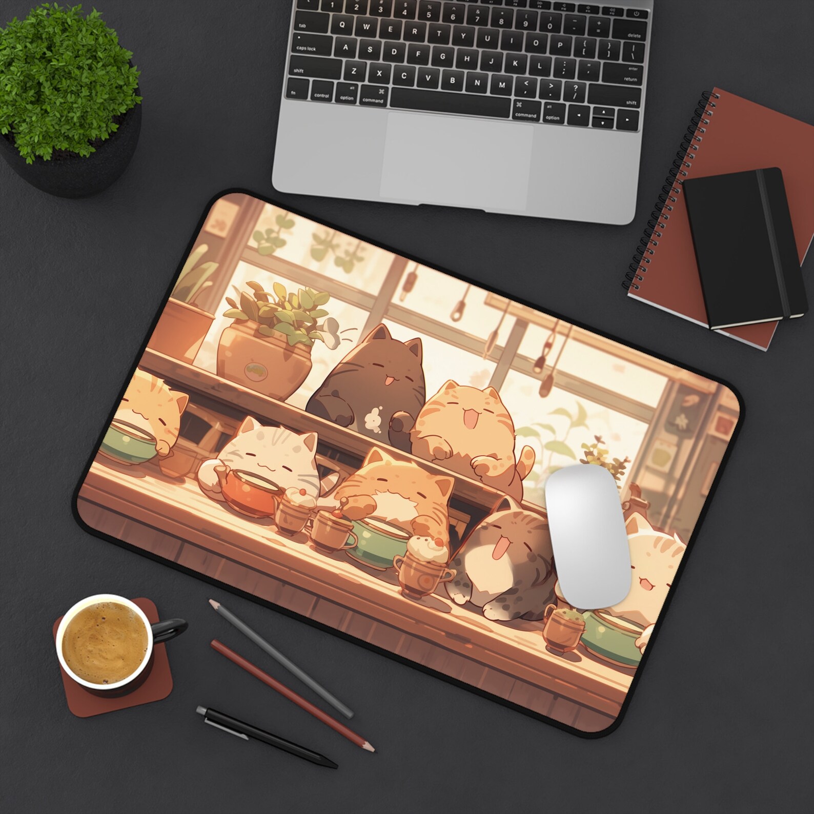 Anime Cat Cafe Desk Mat Kawaii Kitty Deskmat Animal Deskpad - Etsy