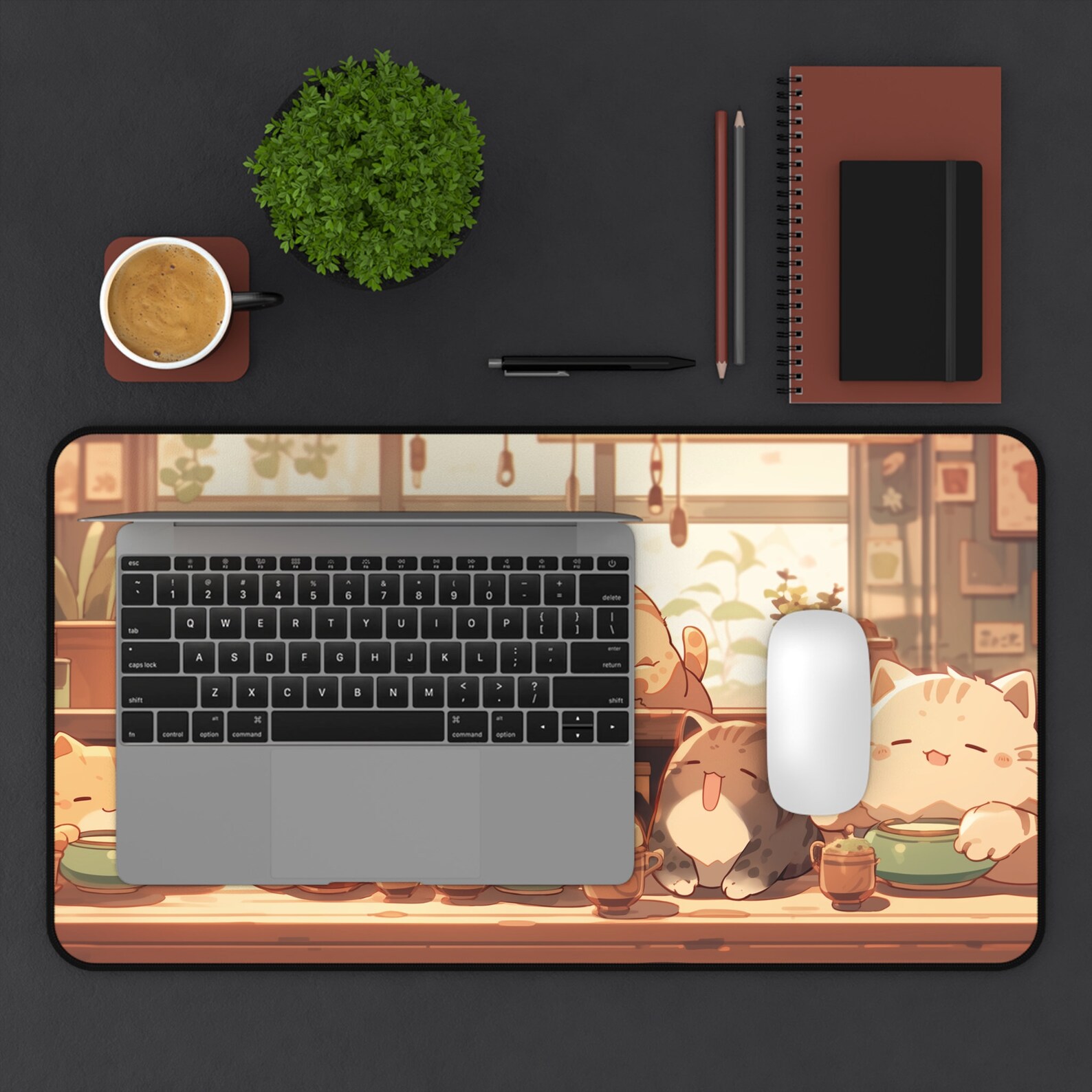 Anime Cat Cafe Desk Mat Kawaii Kitty Deskmat Animal Deskpad - Etsy