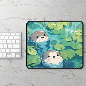Kawaii Animal Desk Mat With Cute River Otters, Adorable Chibi Aesthetic ...