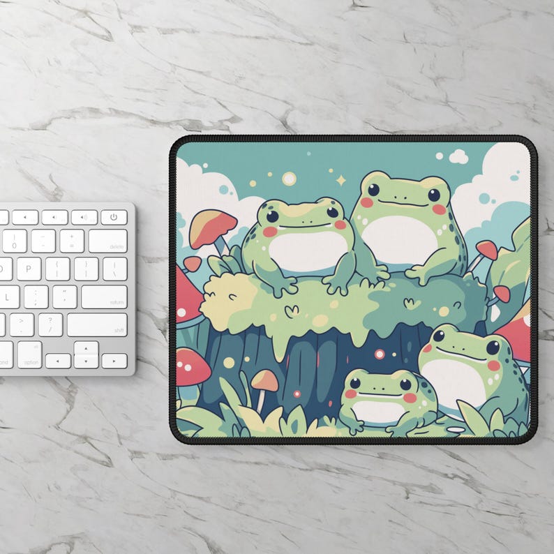 Kawaii Green Frog Desk Mat | Chibi Aesthetic Mousepad, Cute Frog Desk ...