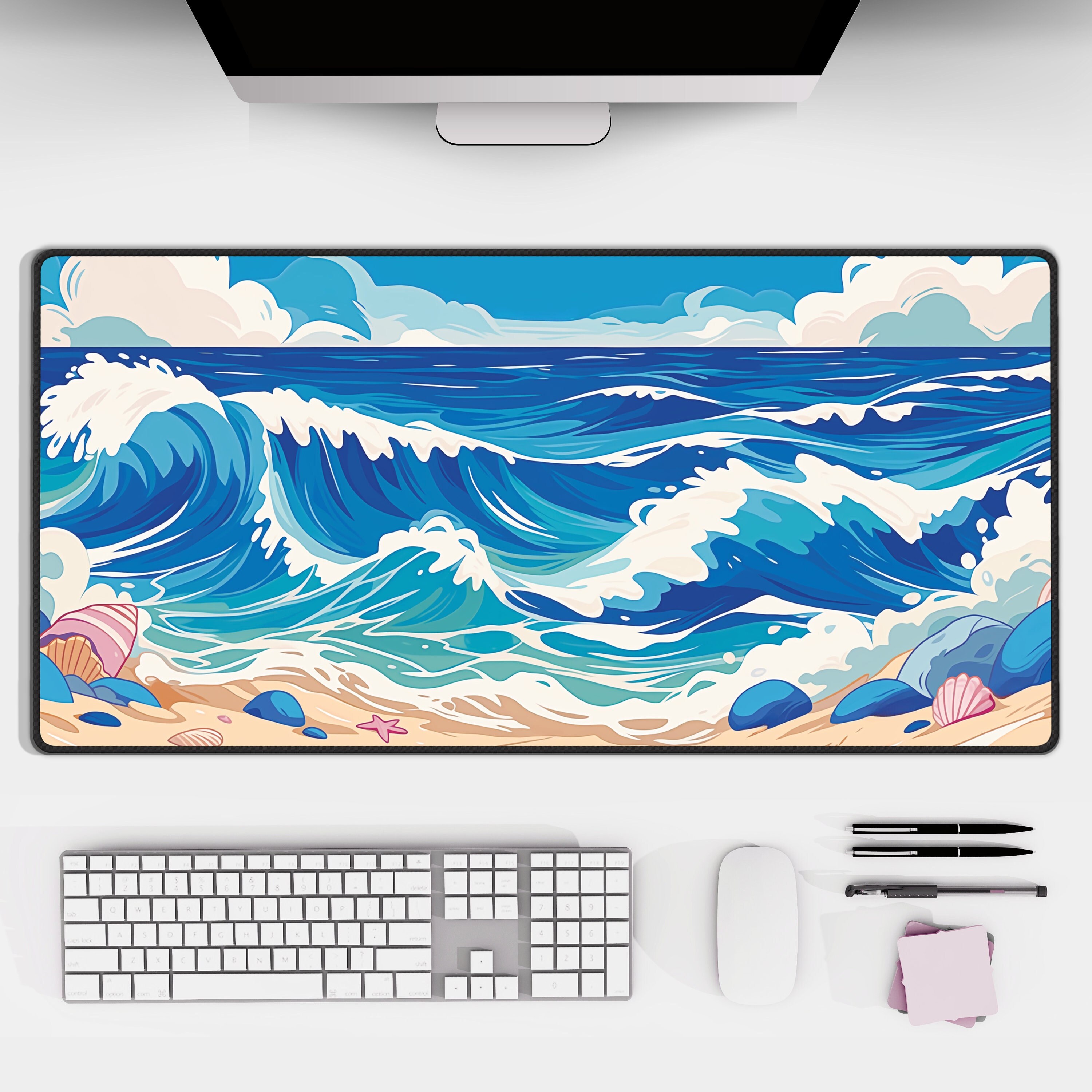 Blue Ocean Desk Mat | Cute Beach Mousepad, Aesthetic Coastline Scene ...