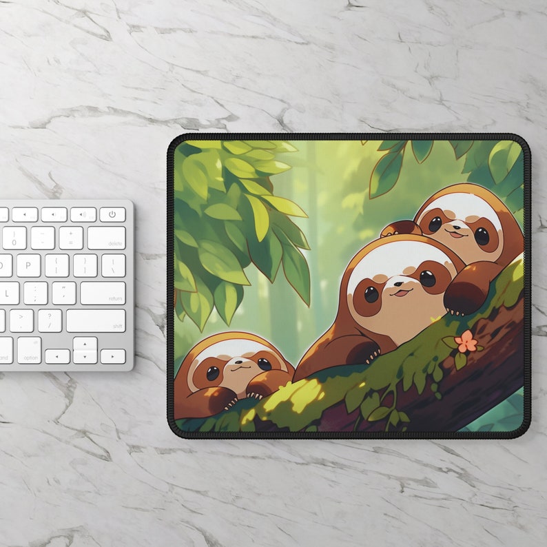 Kawaii Animal Desk Mat With Cute Sloths, Chibi Anime Aesthetic Desk Pad ...